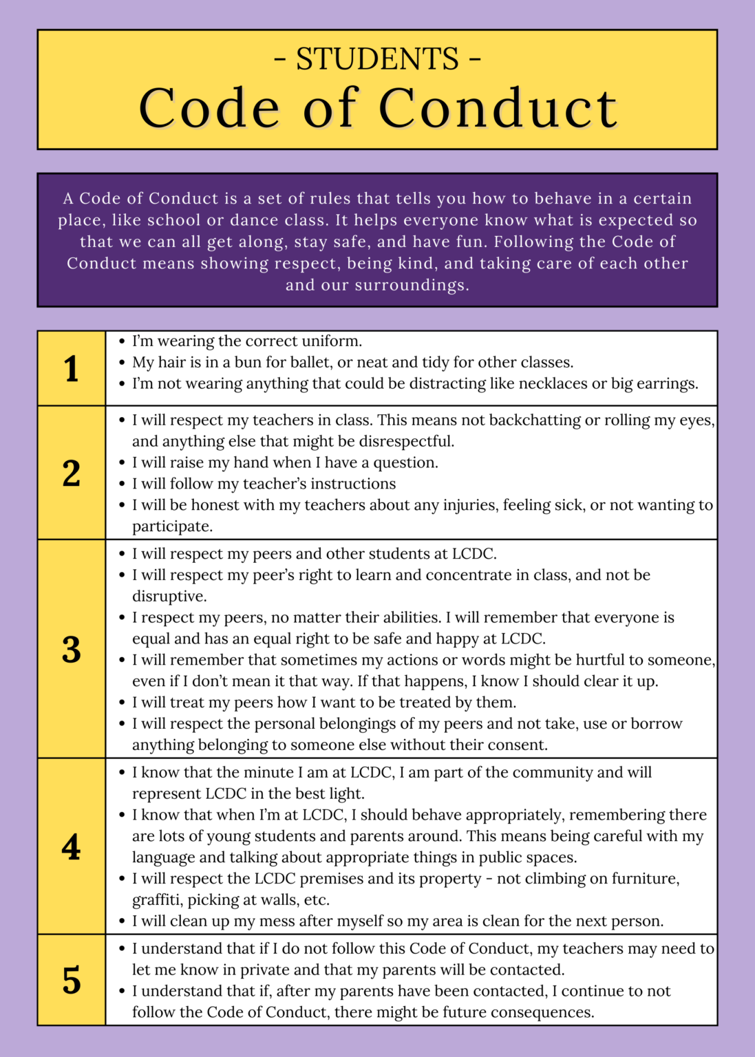 Code of Conduct - Lisa Clark Dance Centre